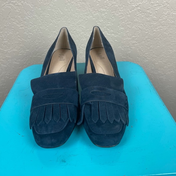 J Jill Shoes J Jill Navy Suede Penny Loafer Chunky Kitten Heel