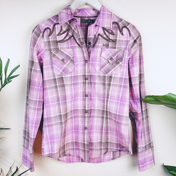 Cruel Girl Tops Cruel Girl Cowgirl Plaid Pink Western Shirt Xs