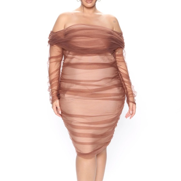 Fashion Nova Dresses Ruched And Ready Bandage Midi Dress Taupe Size