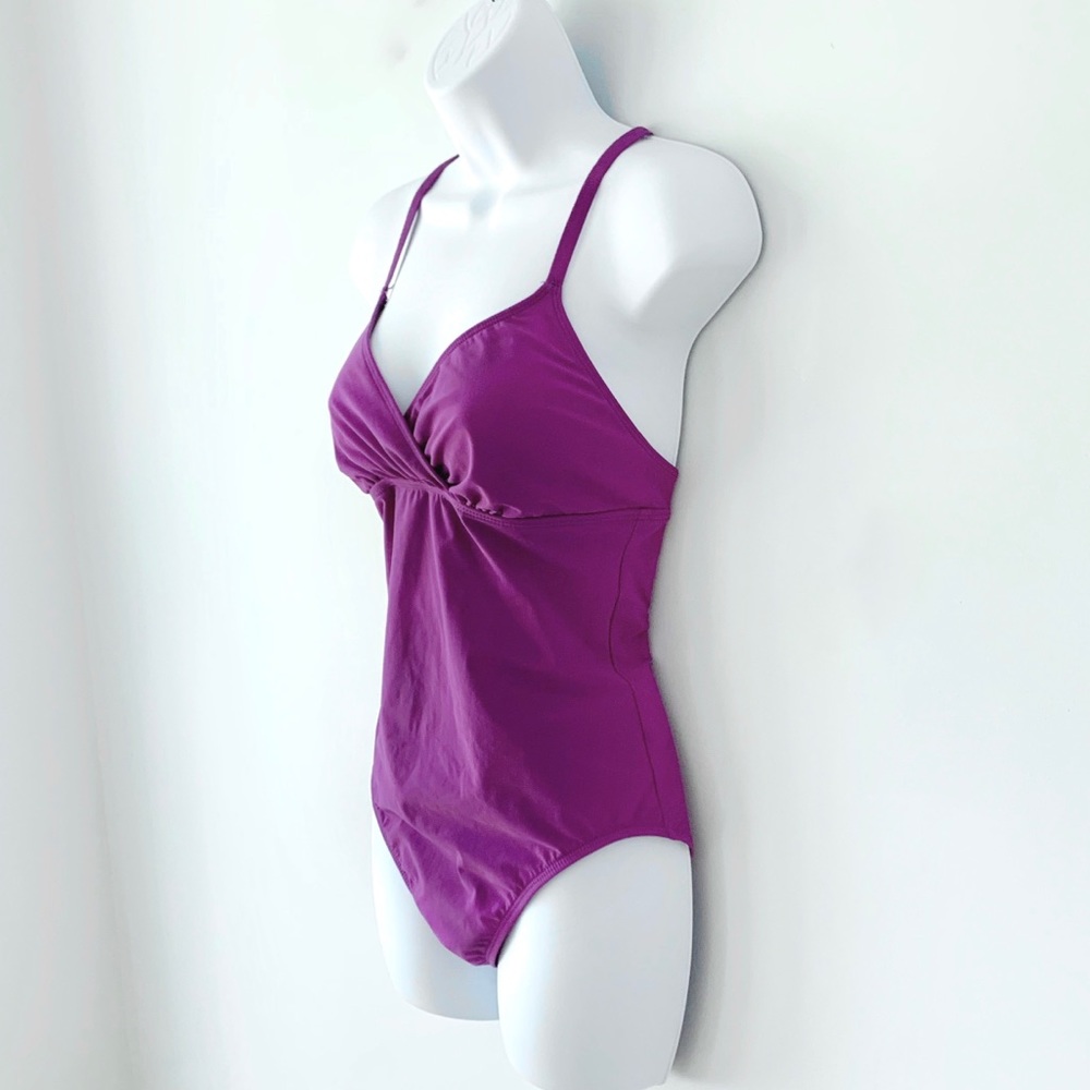 La Blanca One Piece Strappy Bathing Suit Purple 10 Gem