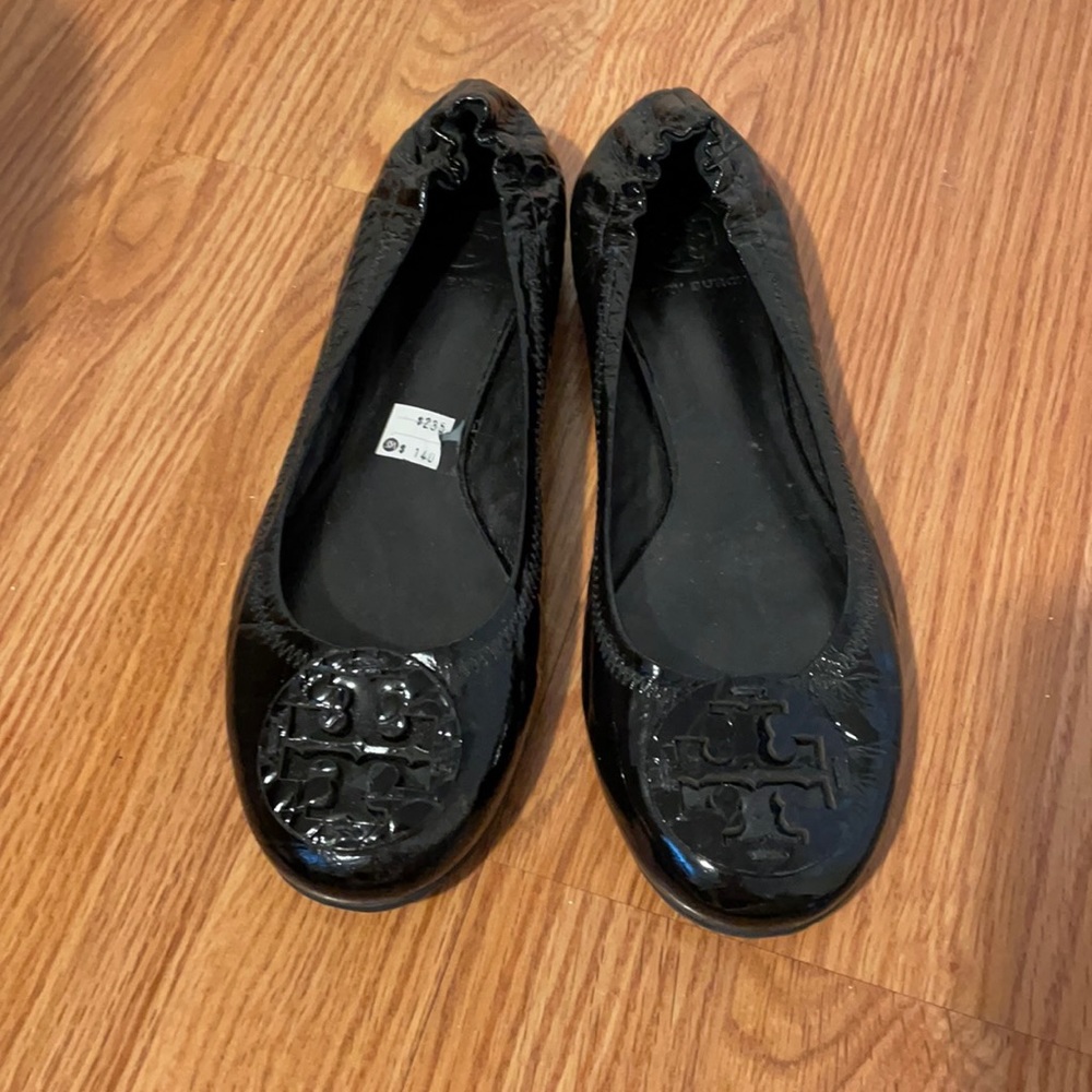 Tory Burch Reva Flats Black Crocodile Gem