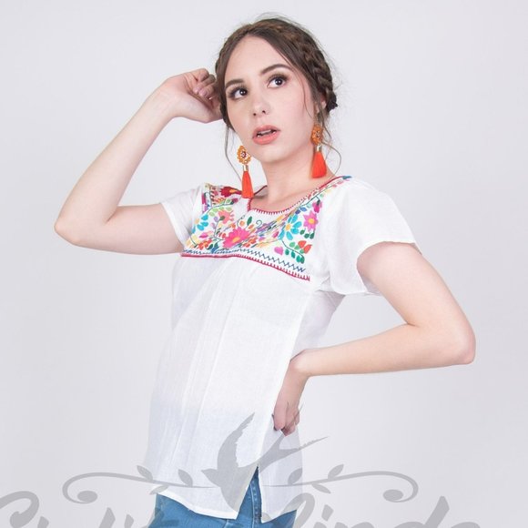 Handmade Tops Mexican Tehuacan Embroidered Blouse White Poshmark