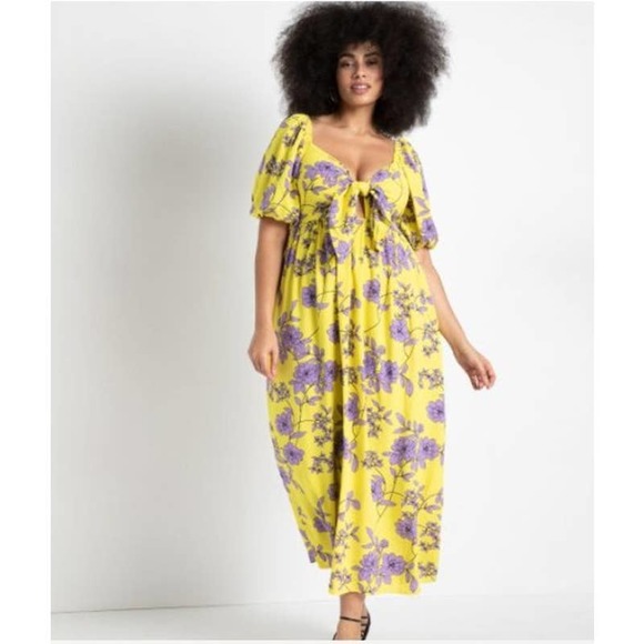 Eloquii Dresses Nwt Eloquii Yellow Purple Tie Front Skirted Maxi