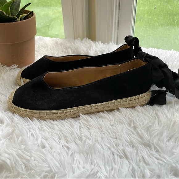 J Jill Shoes Jjill Black Suede Ankle Tie Slip On Espadrille Closed