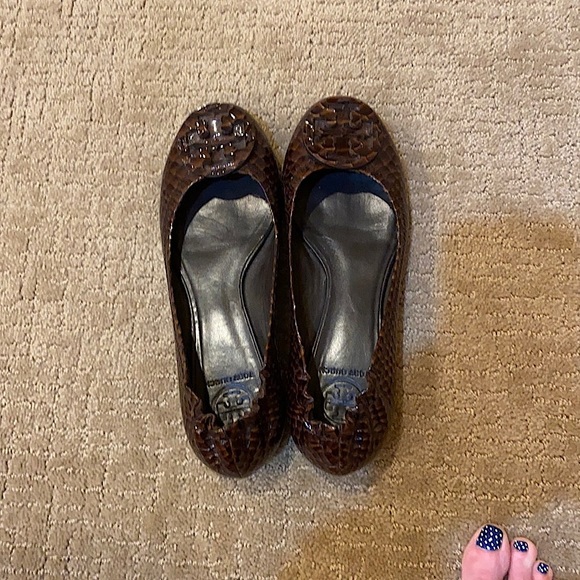 Tory Burch Shoes Tory Burch Brown Crocodile Print Ballet Flats