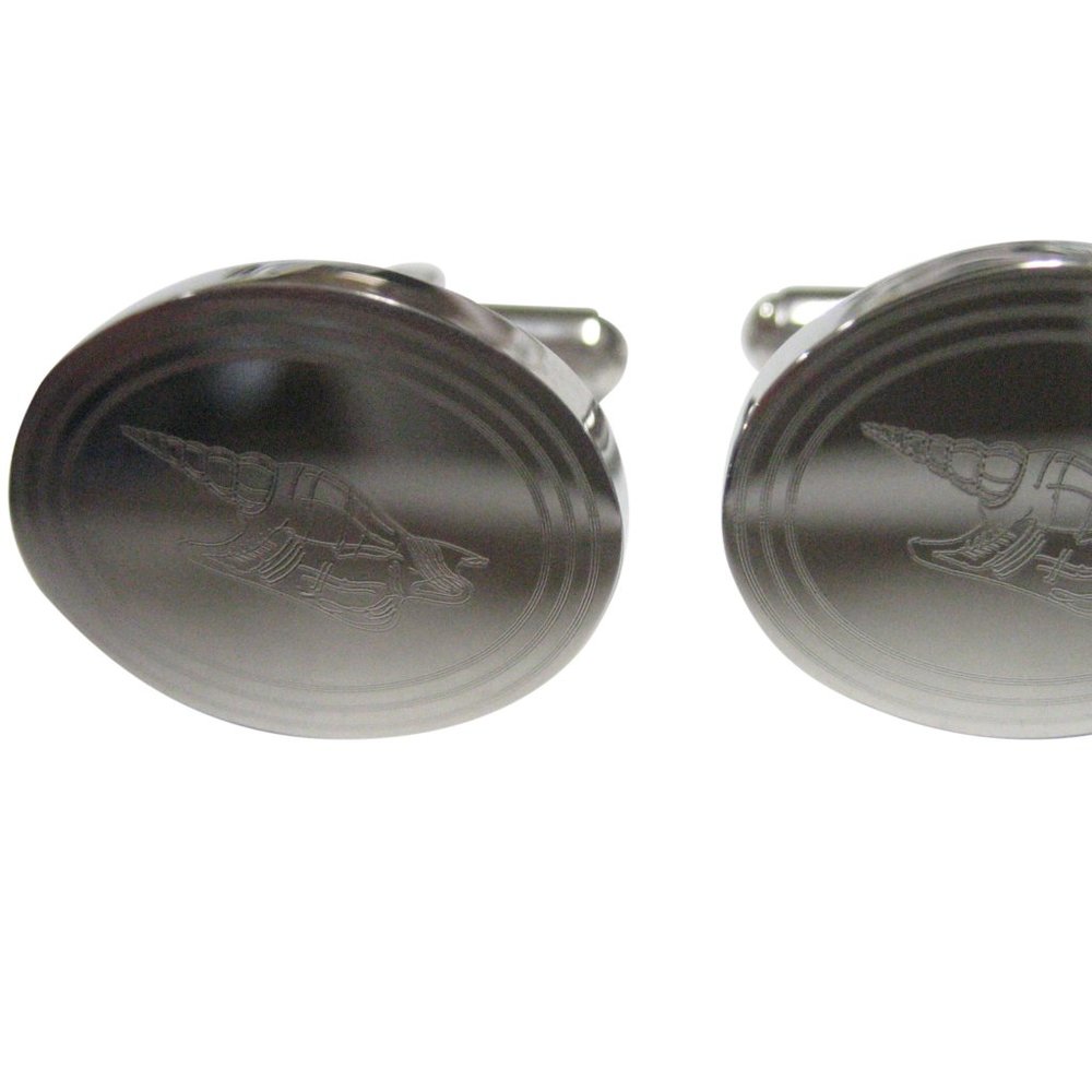 Silver Toned Oval Etched Sea Shell Cufflinks Gem