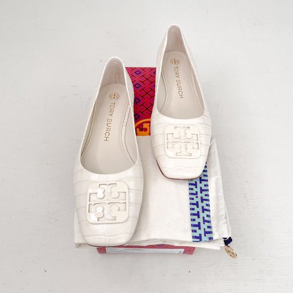 Tory Burch Shoes Tory Burch Cream Croco Embossed Georgia Square Toe