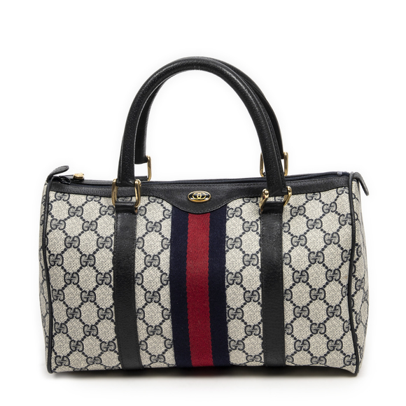 Gucci Bags Gucci Accessory Collection Web Boston In Beigenavy Blue