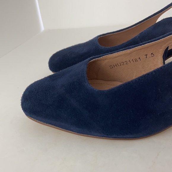 J Jill Shoes Jjill Sling Back Shoes With Block Heel Blue Suede