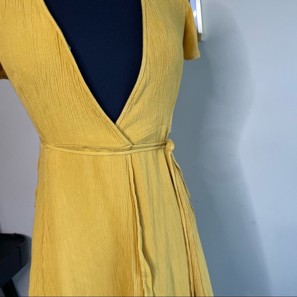 Lulus Harbor Point Mustard Yellow Wrap Dress Split S Gem