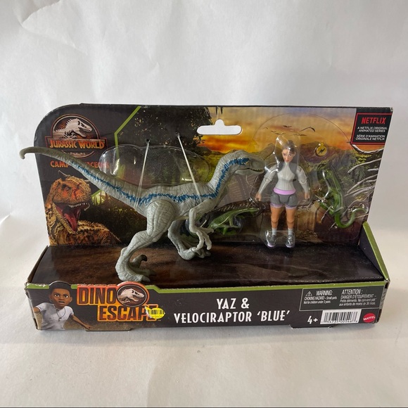 Mattel Toys New Jurassic Park Dino Escape Yaz Velociraptor Blue