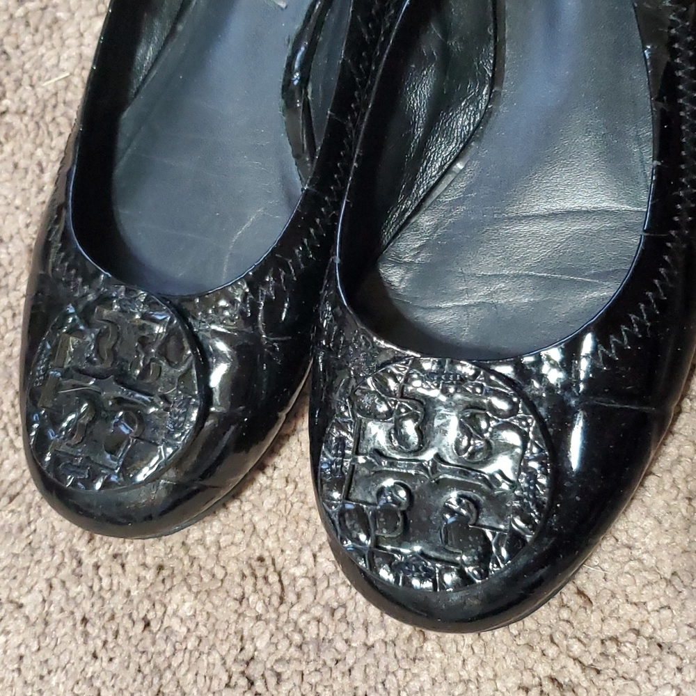 Tory Burch Leather Crocodile Embossed Ballet Flats Bl Gem