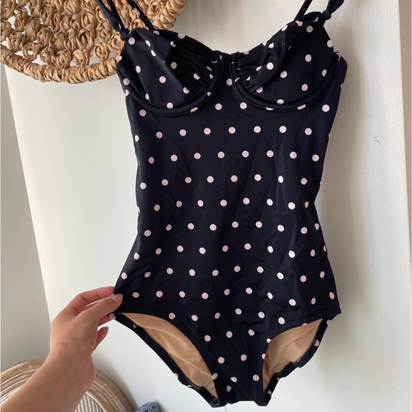 J Crew Swim Vintage J Crew Navy Blue Polka Dot One Piece Swimsuit