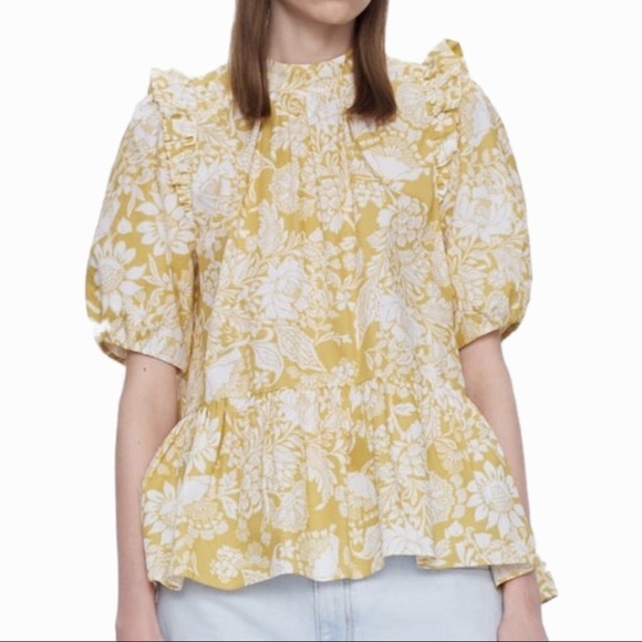 Zara Tops Zara Yellow And White Floral Print Blouse Poshmark