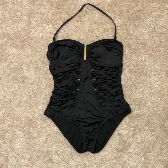 Ana Swim Ana One Piece Black Bathing Suit With Gold Hardware Cut