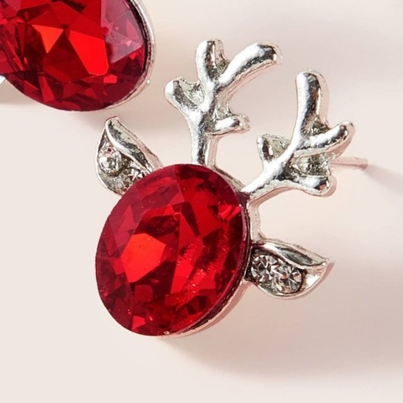 Jewelry Nwt Red Crystal Rhinestone Silver Christmas Reindeer Stud