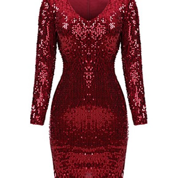 Dresses Mixfeer Womens V Neck Long Sleeve Sequin Bodycon Cocktail