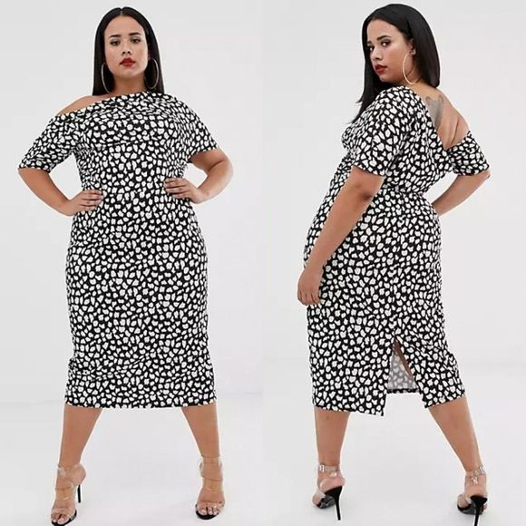 Asos Dresses Nwt Asos Curve Black White Abstract Dot Print Fallen