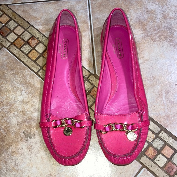 Coach Shoes Womens Coach Hot Pink Gold Glitter Flats Poshmark