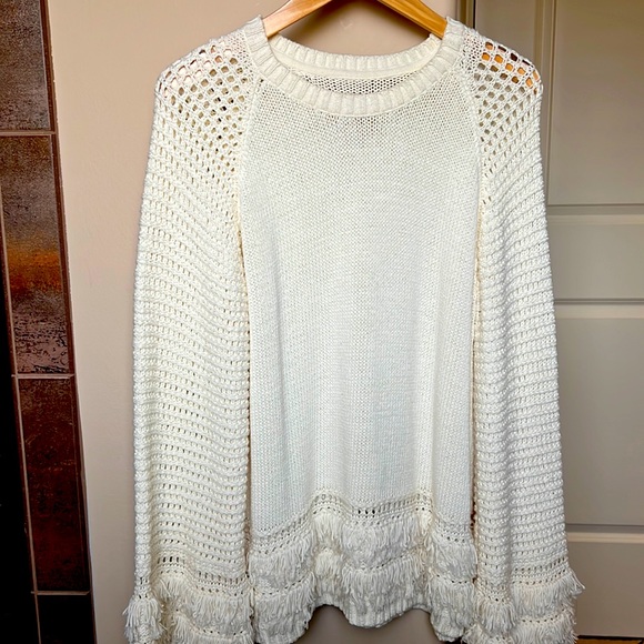 Chaser Sweaters Chaser Cream Sweater With Fringe Trim Poshmark