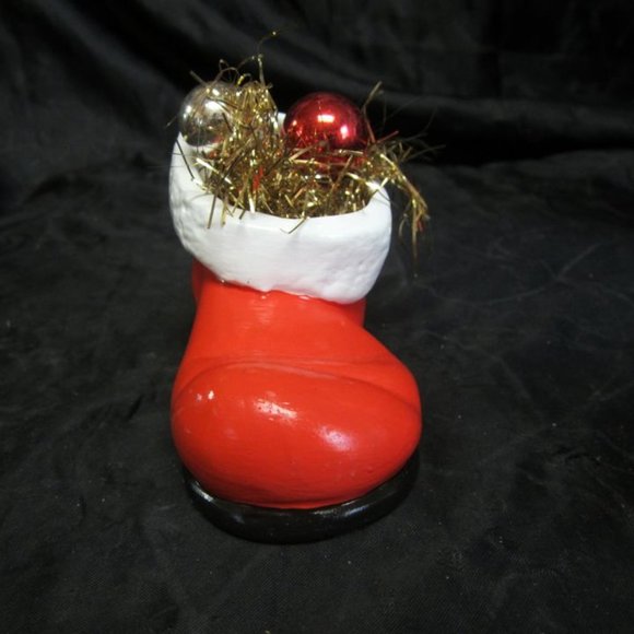 Handmade Holiday Vintage 8s Ceramic Santa Boot Hand Painted Red