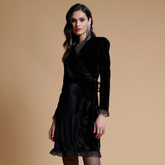 Rachel Parcell Dresses Rachel Parcell Black Velvet Ruffled Trim