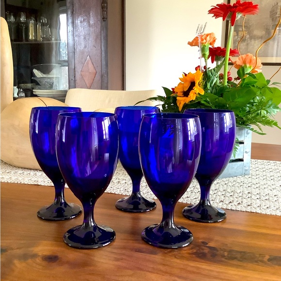 Libbey Dining Vintage Libbey Cobalt Blue Water Iced Tea Goblets Set