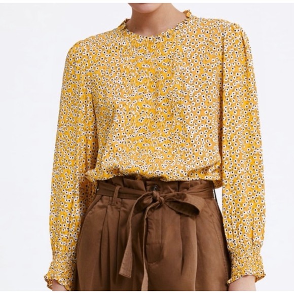 Zara Tops Zara Mustard Yellow Floral Print Blouse Poshmark