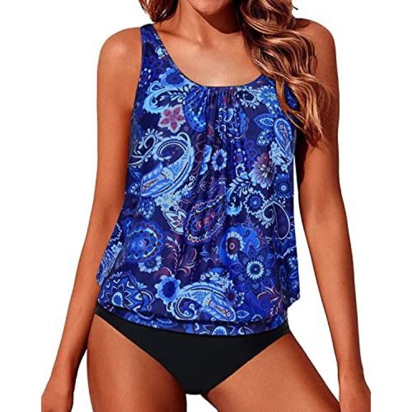 Yonique Swim Yonique Two Piece Blouson Tankini Swimsuits For Women