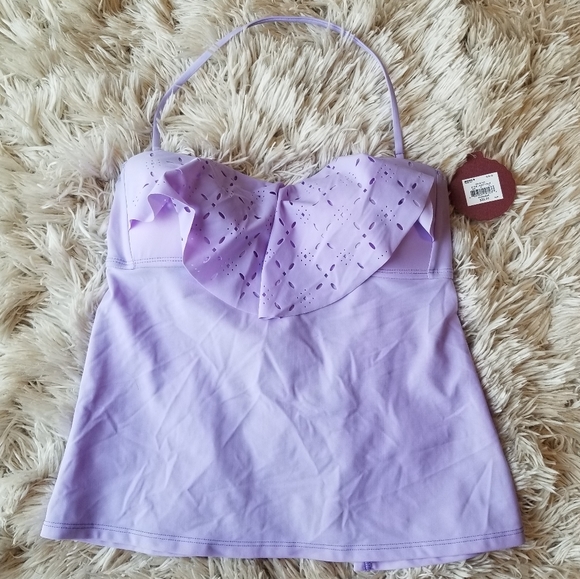 So Swim So Swim Flutter Open Back Halter Swimsuit Top Lavender