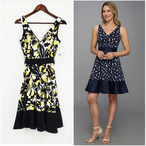 Nine West Dresses Nwt Nine West Yellow Floral Belted Fit Flare