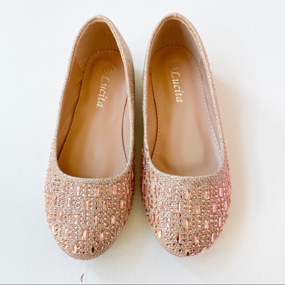 Lucita Shoes Nib Lucita Champagne Pink Peach Girl Rhinestone