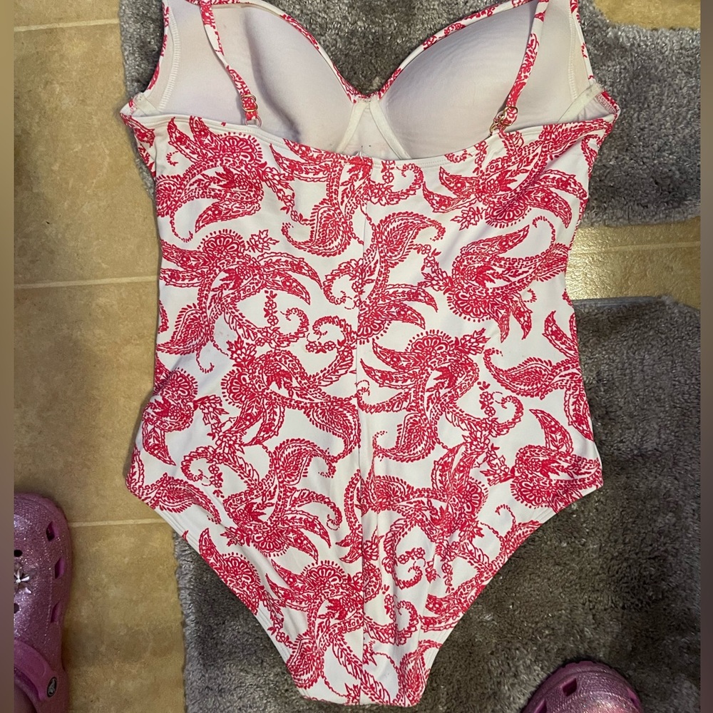 One Piece Pink And White Bathing Suit Gem