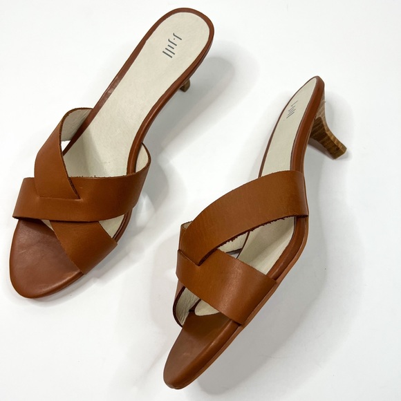 J Jill Shoes J Jill Size Brown Leather Cross Strap Slip On Open