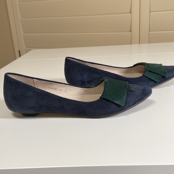 J Jill Shoes Jjill Navy Blue And Hunter Green Suede Dorsay Flats