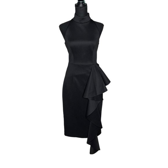 Eliza J Dresses Eliza J Ruffle Mock Neck Sheath Black Special