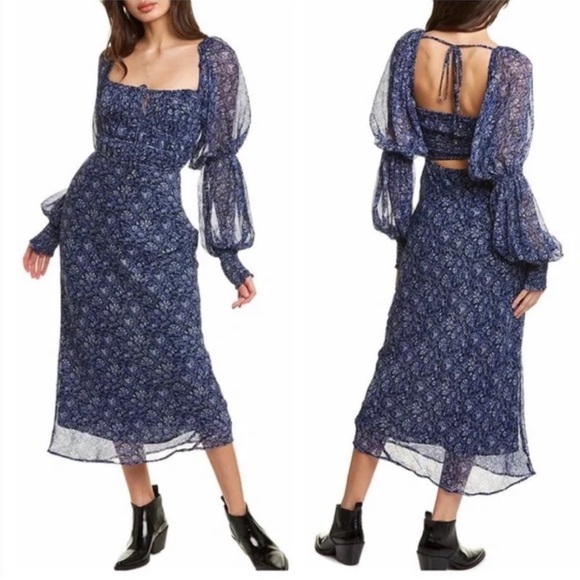 Free People Dresses Free People Aglow Blue Boho Midi Dress Poshmark