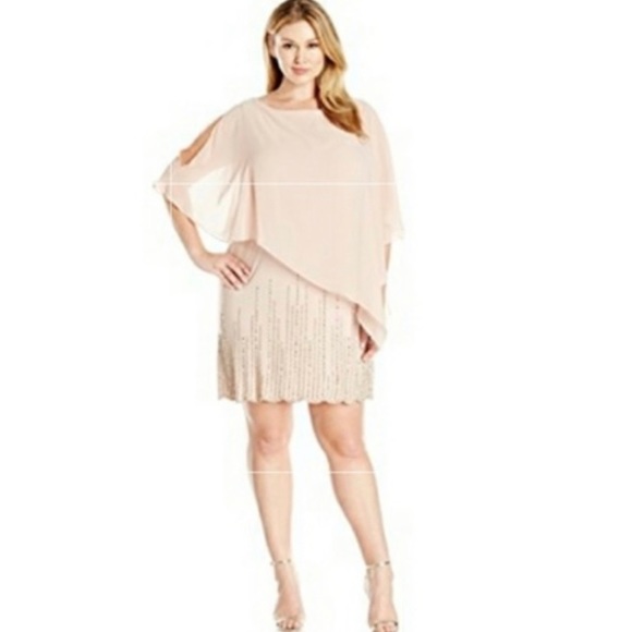 Xscape Dresses Xscape Plus Size Beaded Blush Chiffon Popover Mimi