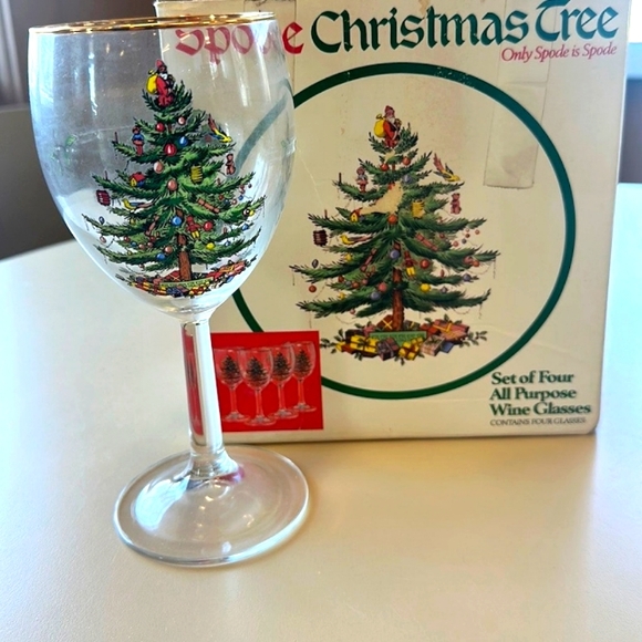 Spode Dining Spode Christmas Tree Set Of 4 Wine Glasses In Box