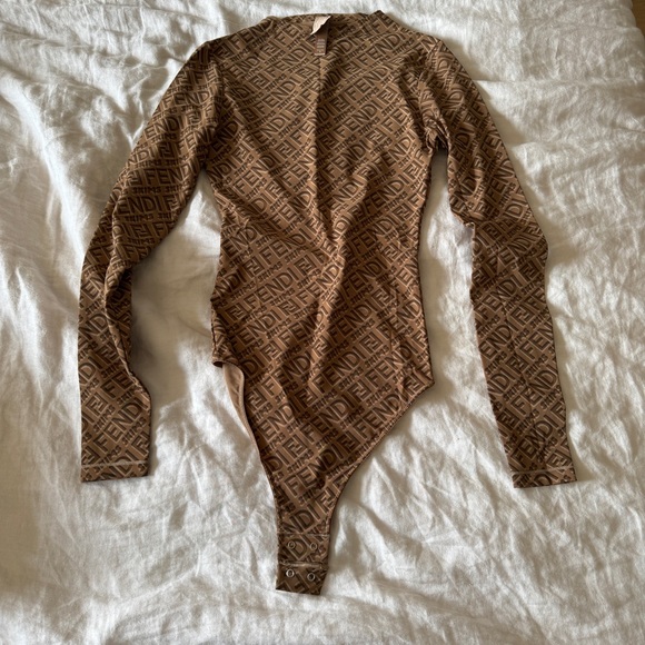 Skims Tops Fendi X Skims Brown Long Sleeve Bodysuit Size Small