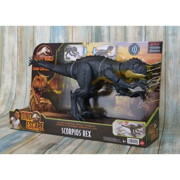 Mattel Toys Jurassic World Scorpios Figure Rex Slash N Battle Camp