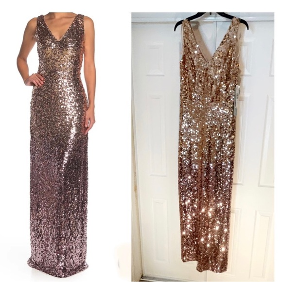 Marina Dresses Nwt New Rose Gold Full Sequin Gownmarina Prom