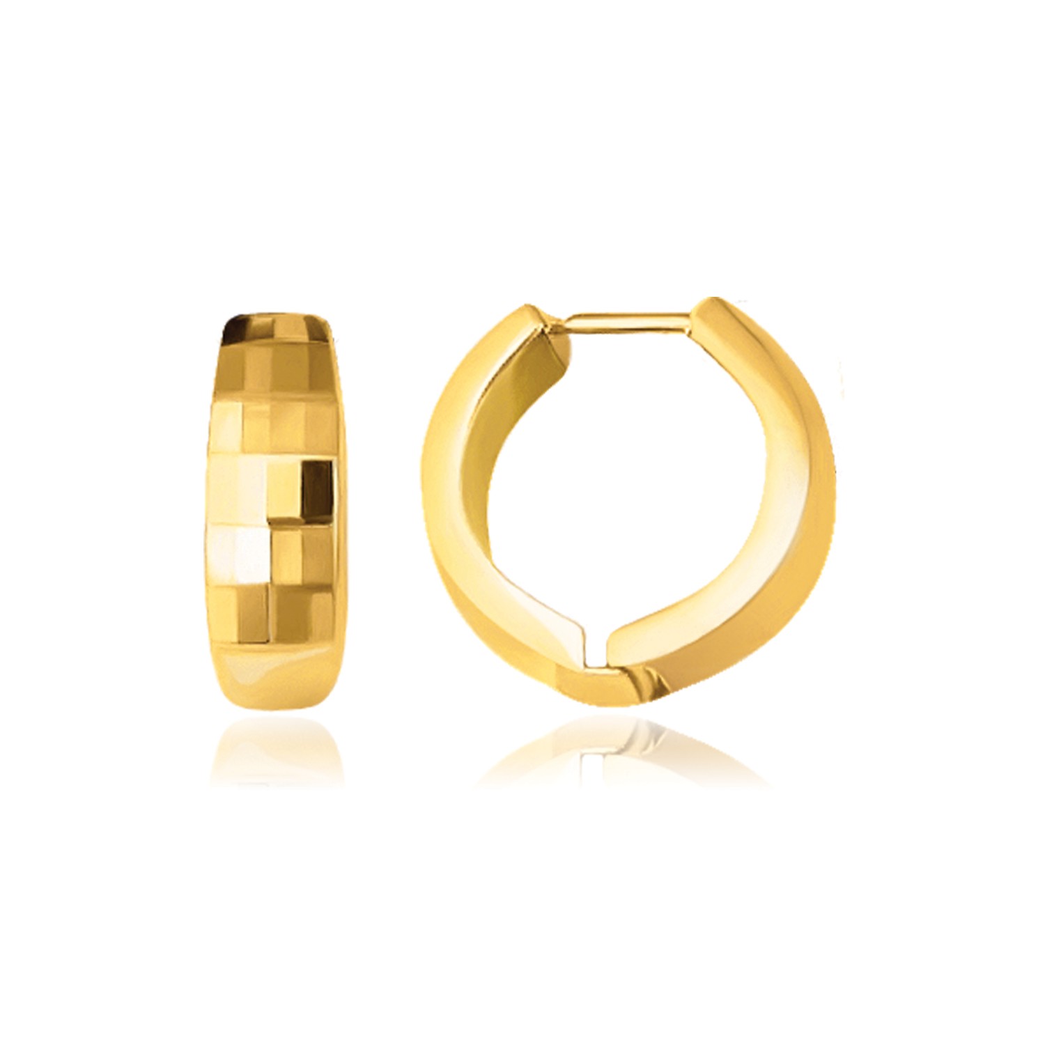 Reversible Checkered Hinged Hoop Huggie Earrings In 14k Yellow Gold