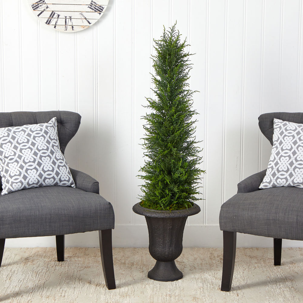 Nearly Natural 4 Ft Cypress Artificial Tree In Charcoal Urn Uv