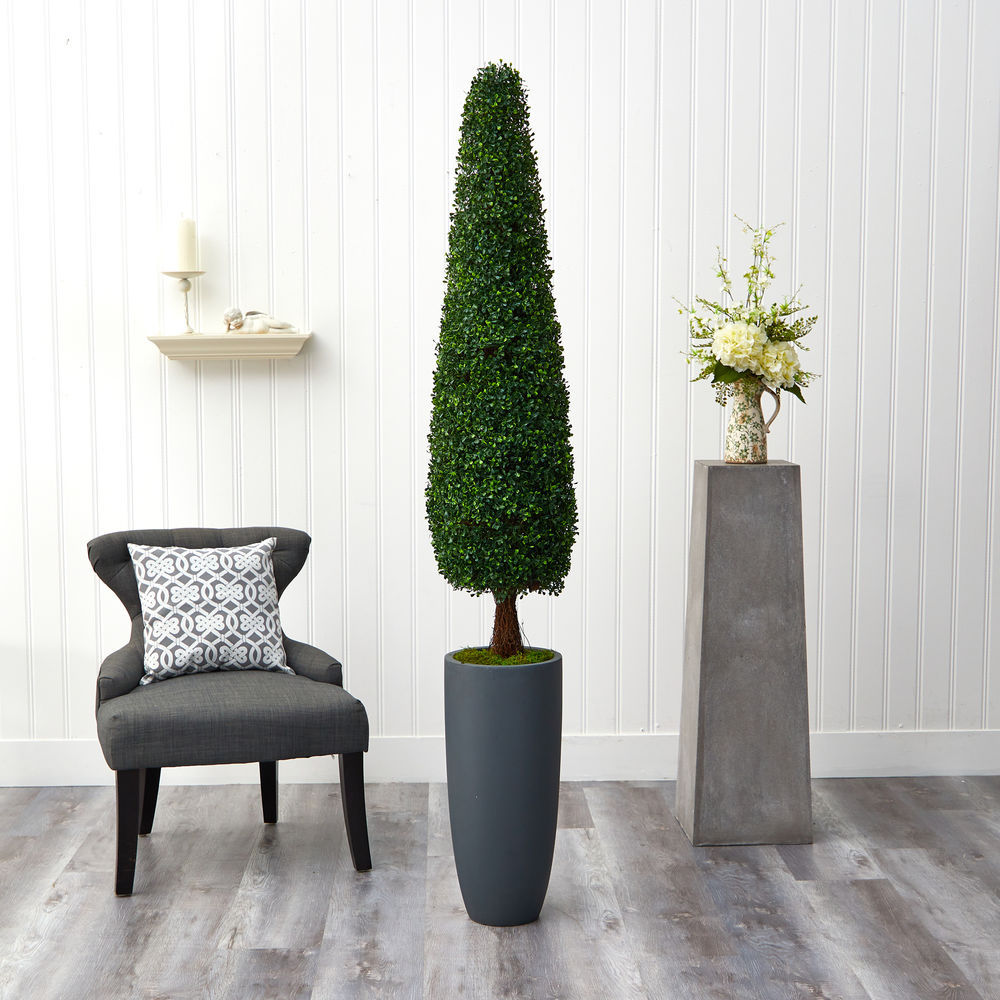 Nearly Natural 6 Ft Boxwood Topiary Artificial Tree In Gray Planter Uv