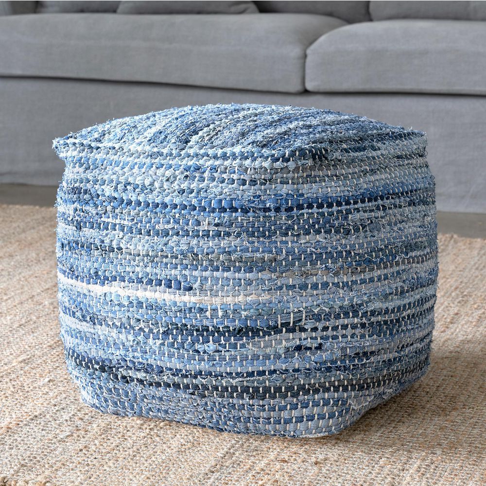 Park Hill Woven Recycled Denim Pouf