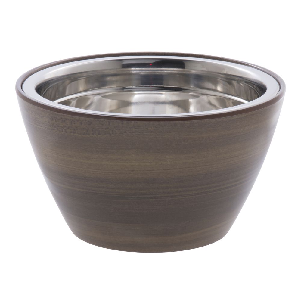 Expressly Hubert® Acacia Faux Wood Melamine Bowl With Stainless Steel