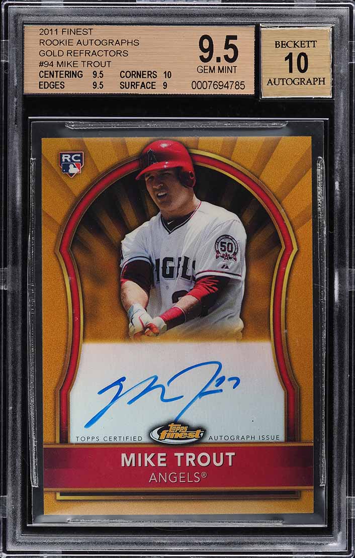 2011 Finest Gold Refractor Mike Trout Rookie Auto 75 94 Bgs 95 Gem