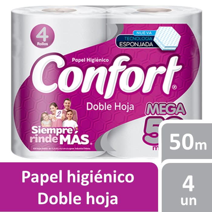 Confort Papel Higiénico Doble Hoja 50 Metros 4 Rollos Espacio Clean