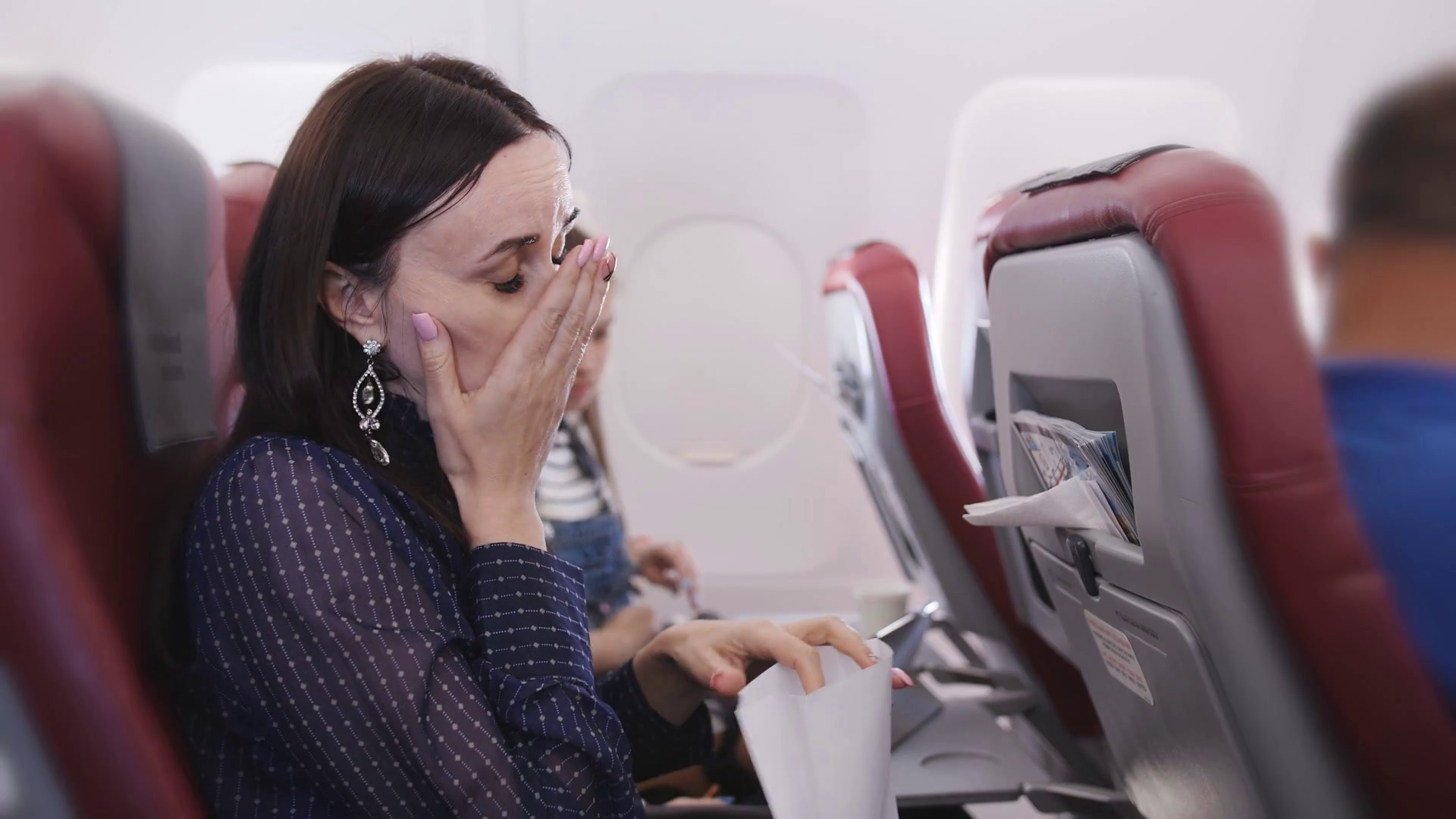 Woman On Plane Vomited In Paper Bag Traveler Stock Footage Sbv